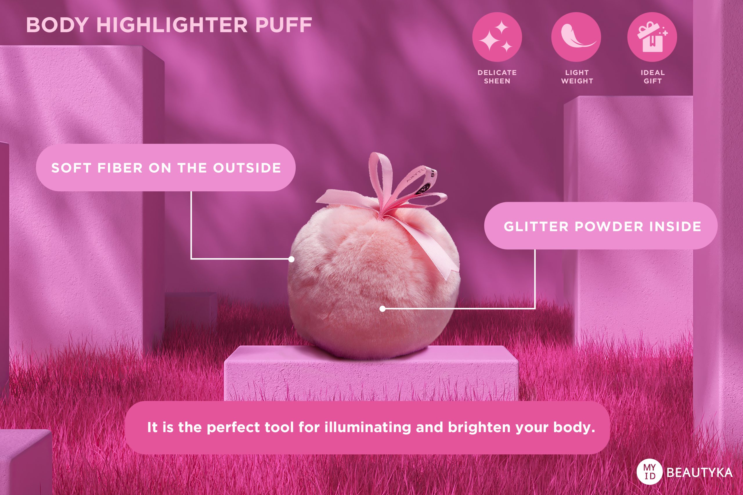 Body Highlighter Puff – Rose Queen - beautyka